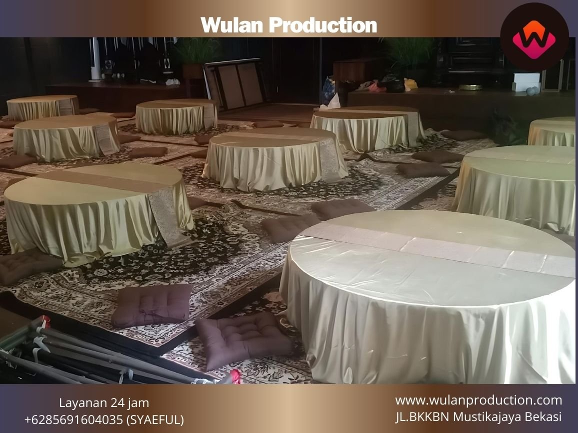 Di sewakan Meja Bulat Lesehan Lengkap Cover Gold di Jakarta