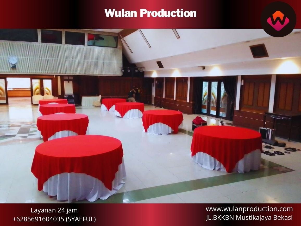 Sewa Meja Bulat Taplak Merah Putih Jakarta