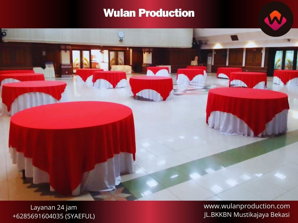 Sewa Meja Bulat Taplak Merah Putih Jakarta