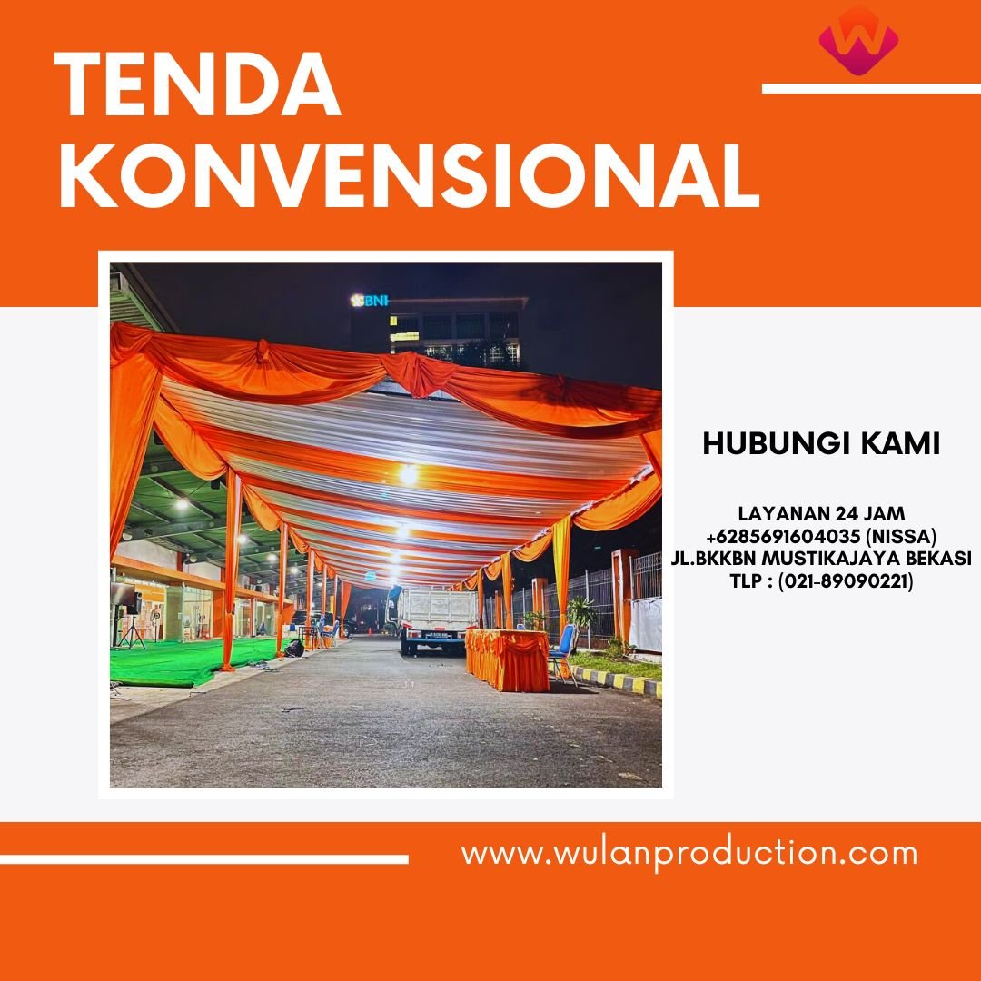 Rental Tenda Konvensional Serut Warna Oren Putih di Jakarta