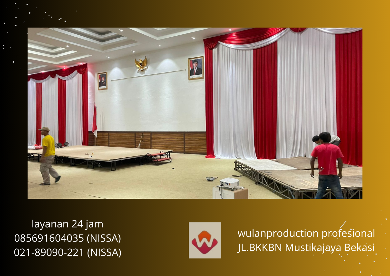 Rental Tirai Dekorasi Bahan Filamin Merah Putih Jakarta