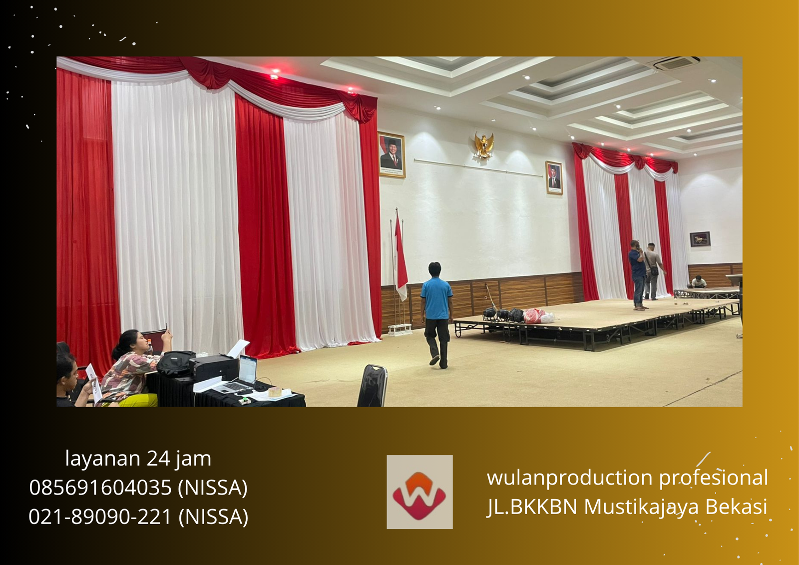 Rental Tirai Dekorasi Bahan Filamin Merah Putih Jakarta