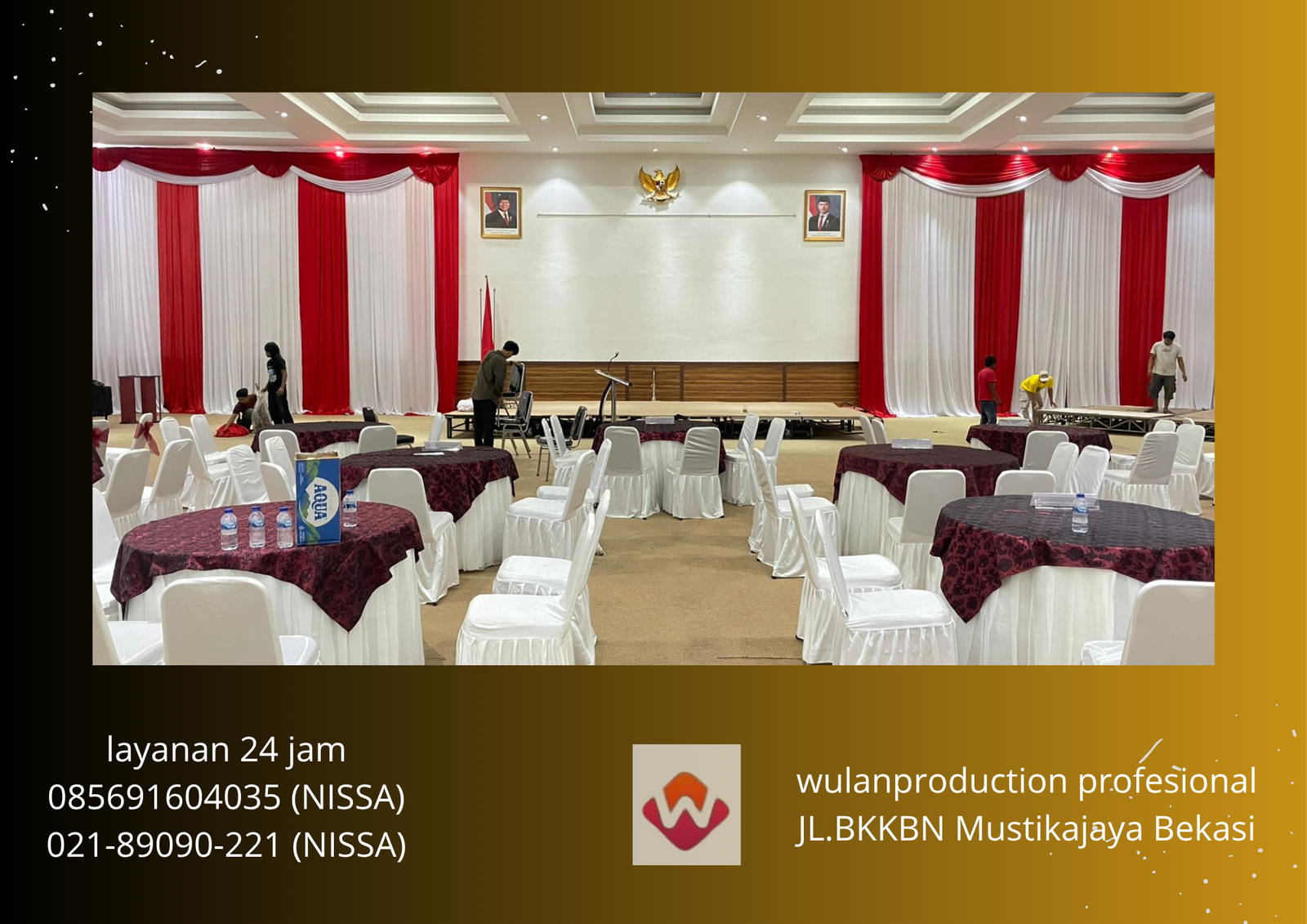 Rental Tirai Dekorasi Bahan Filamin Merah Putih Jakarta